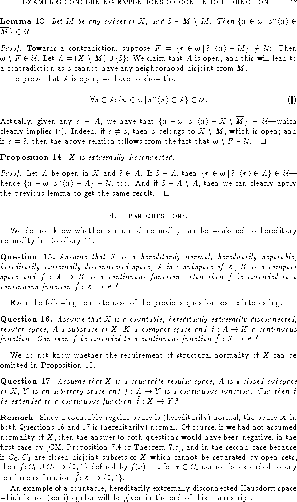 P. 17: Examples concerning extensions of continuous functions, by Camillo Costantini and Dmitri ...