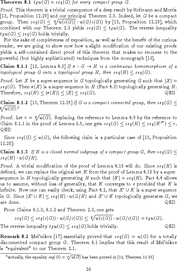P. 20: Weight of closed subsets topologically generating a compact ...